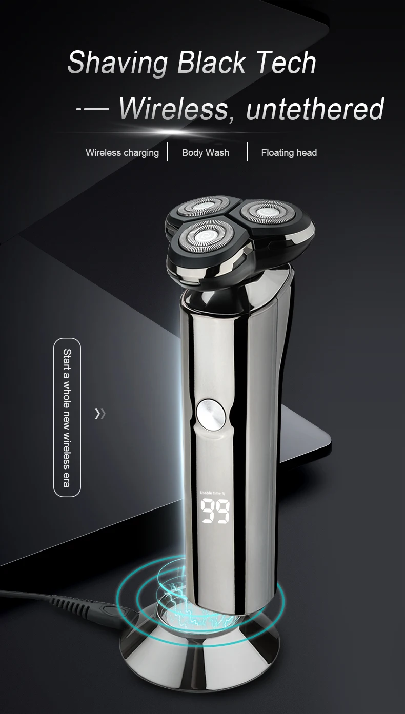 Shaver Electric Rechargeable Headshaver Waterproof Rotary Razor Beard ...