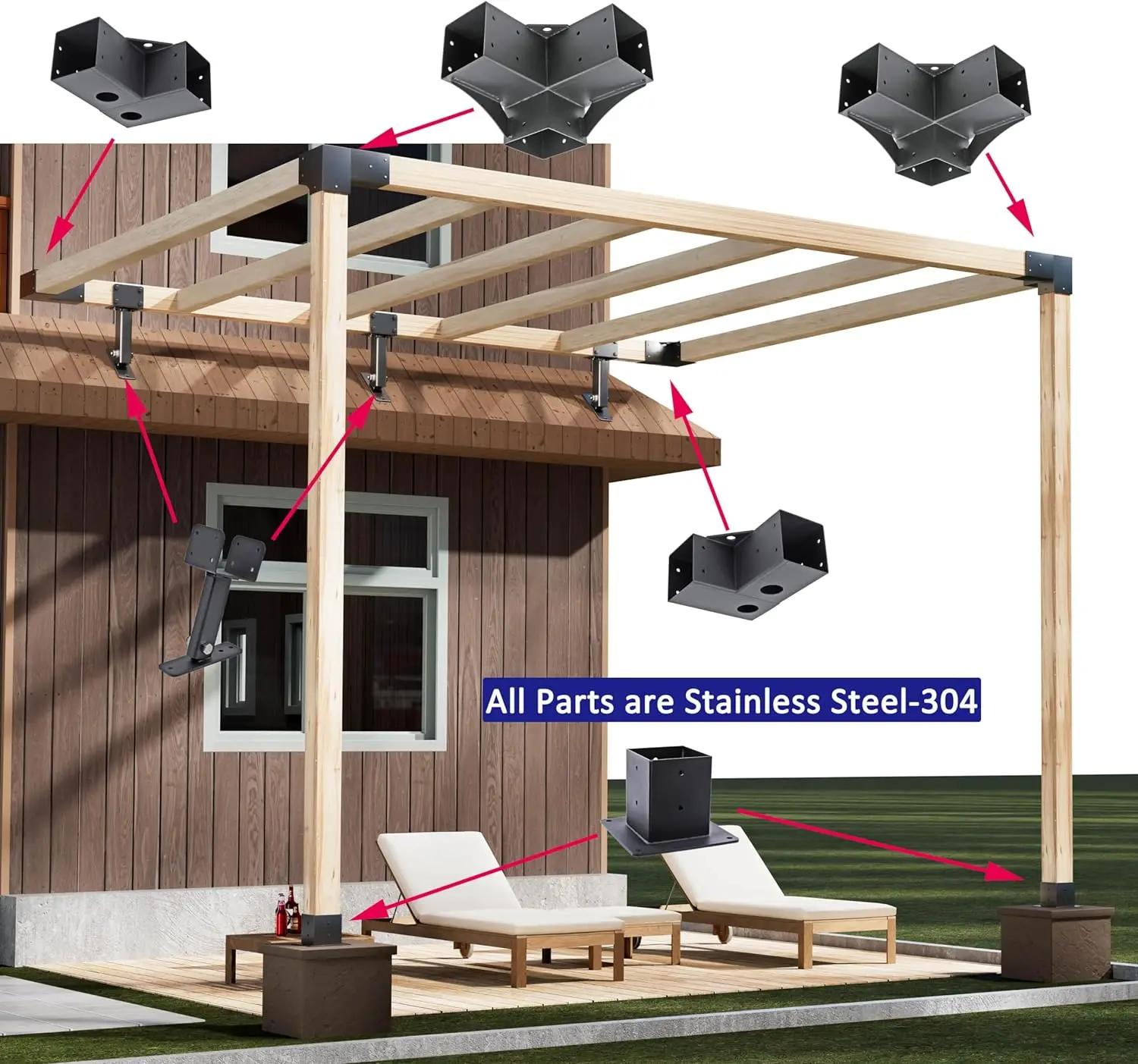 Patio Support Post Bracket Pergpla Roof Riser Diy Kit Lumber Pergola ...