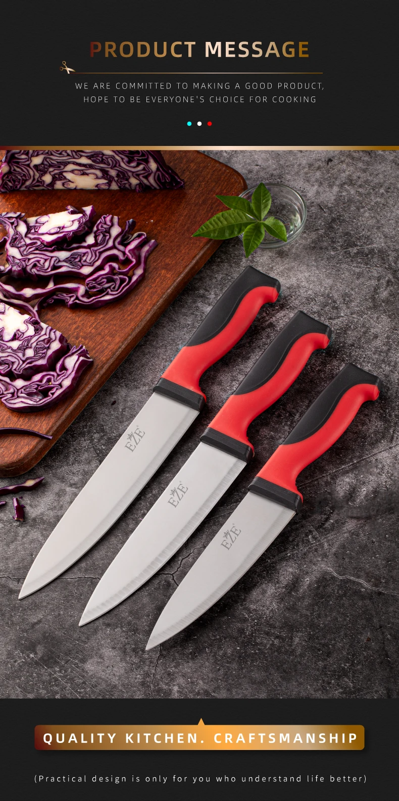 Factory Price 4pcs Kitchen Knives Red/black Handle Chef Kitchen Cleaver ...