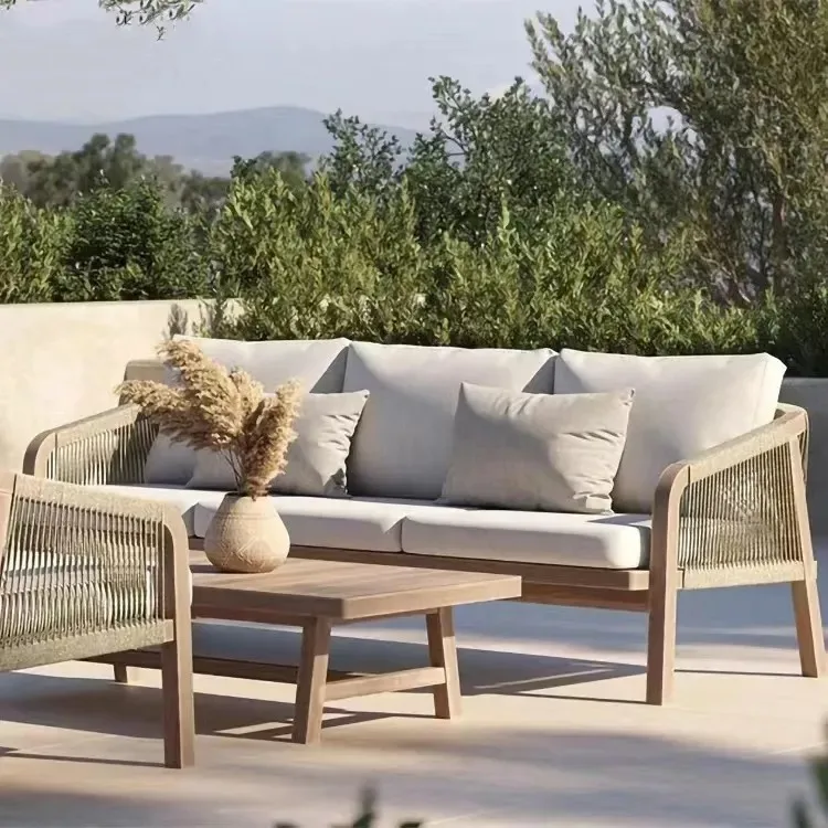 Luxury Outdoor Teak Rope Sofa Set for Garden & Terraces