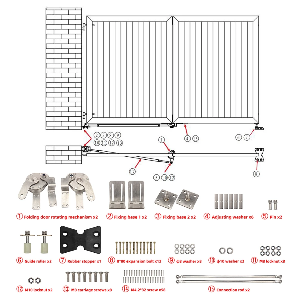Swing Gate Automatic Metal Flexible Bi-Folding Hardware Kit