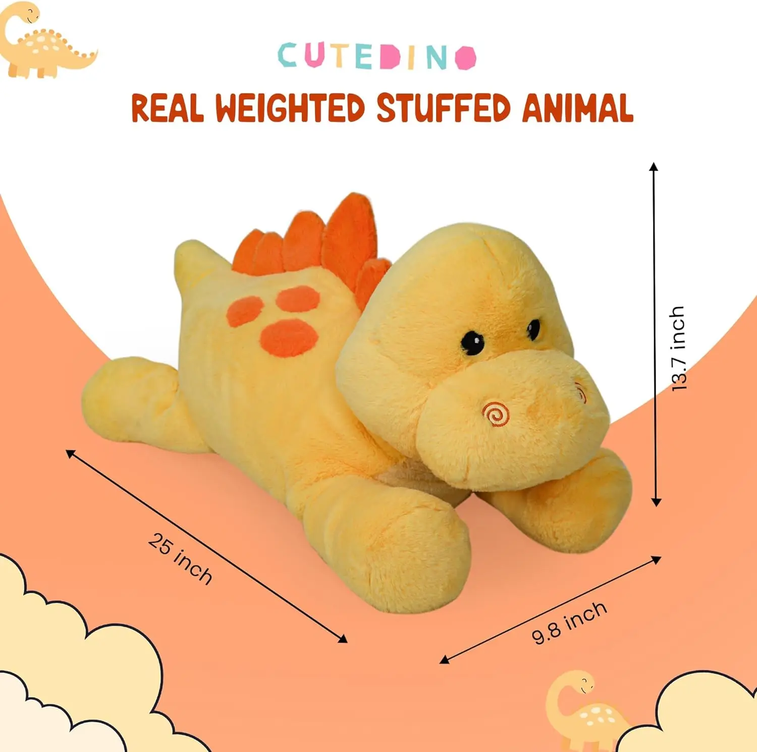 2024 New Product Big Cute Dio Plush Pillow 4 Pounds Yellow Dinosaur ...