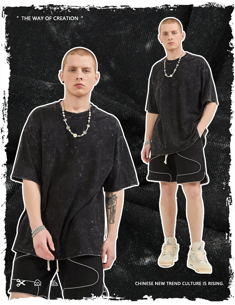 Wholesale Acid Washed Heavy Weight Blank Tee T Shirt Oversized