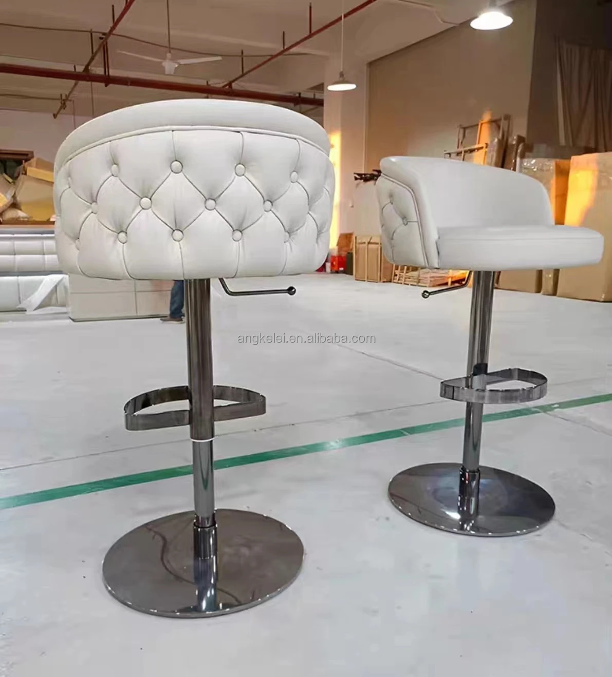 Modern Bar Furniture Luxury Leather With Backrest Stainless Steel Stand ...