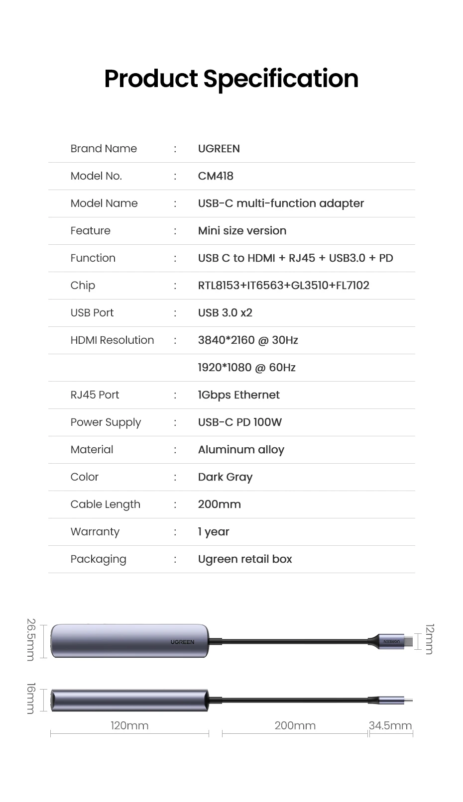 UGREEN USB Type C 5 in 1 Hub - Versatile Adapter for Macbook