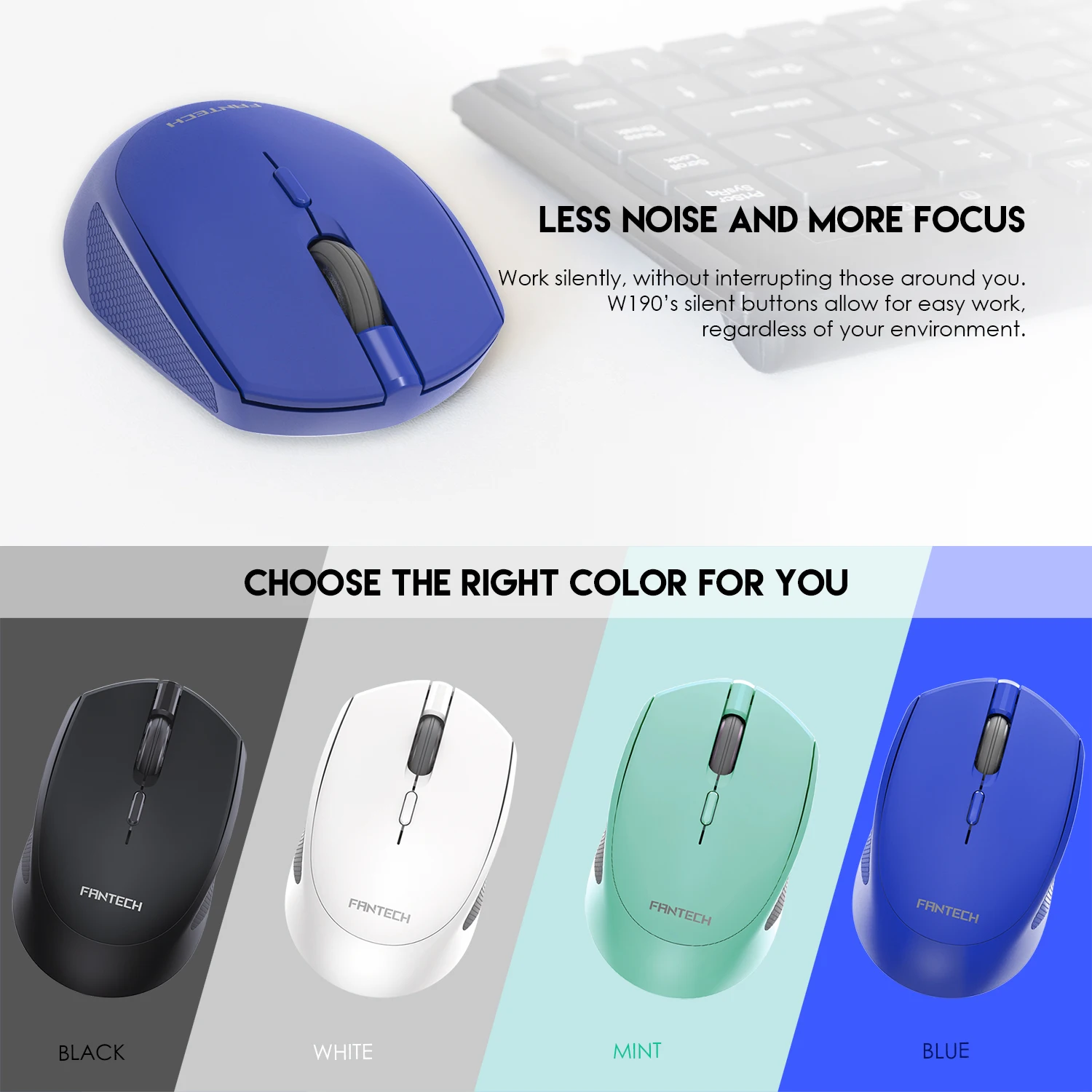 W190 Customize Wholesale Blue Office Mouse Wireless Pixart 3212 Silent ...