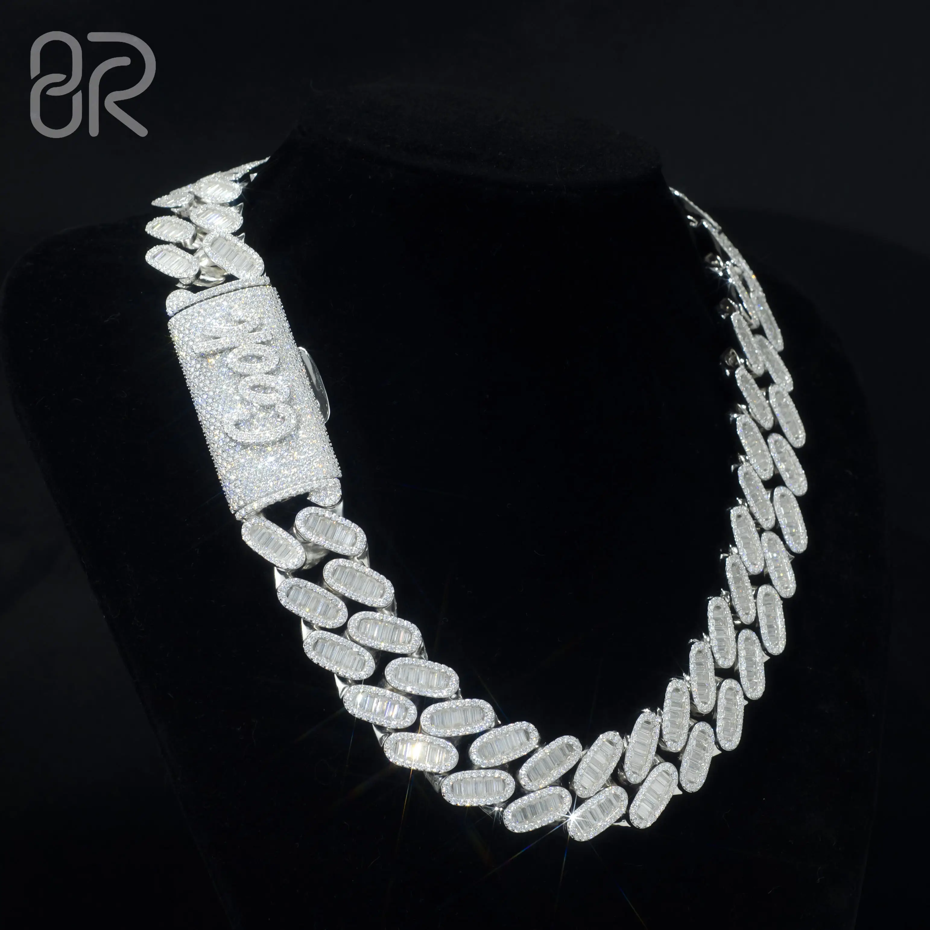 24mm VVS Moissanite Diamond Cuban Necklace Custom Baguette 925 Silver ...