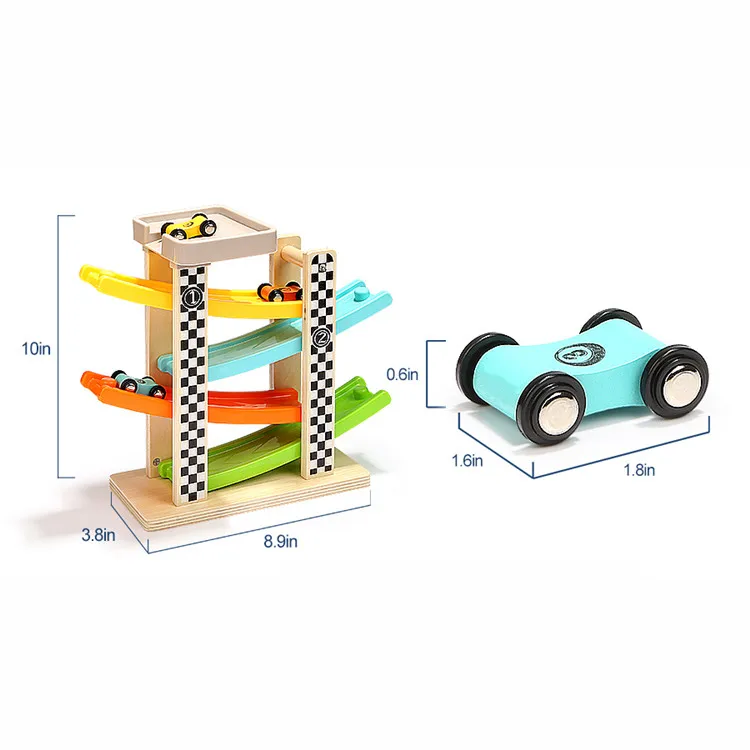 Wooden Race Track Car Ramp Racer With 4 Mini Cars Early Preschool ...