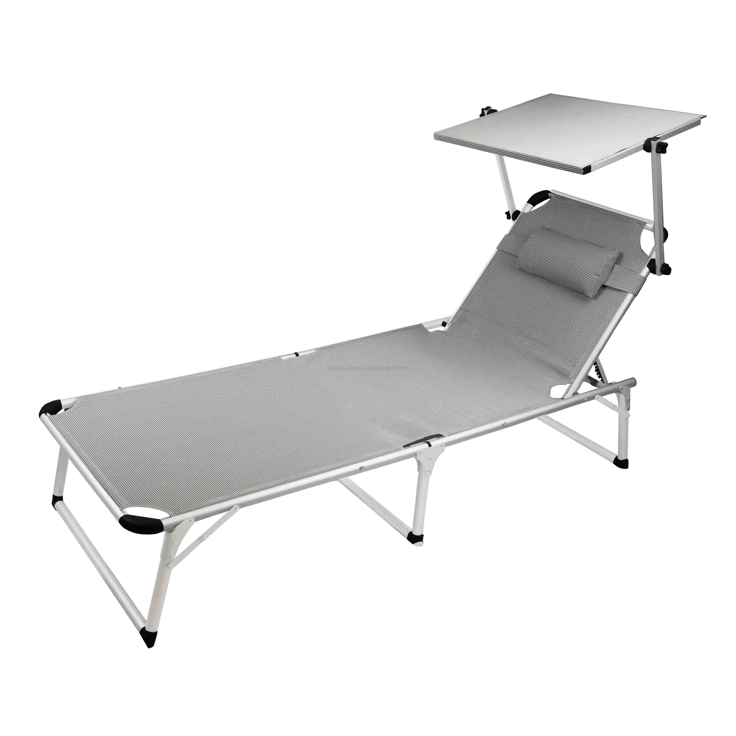 Adjustable Beach Chair with Canopy Sun Shade & Side Pockets