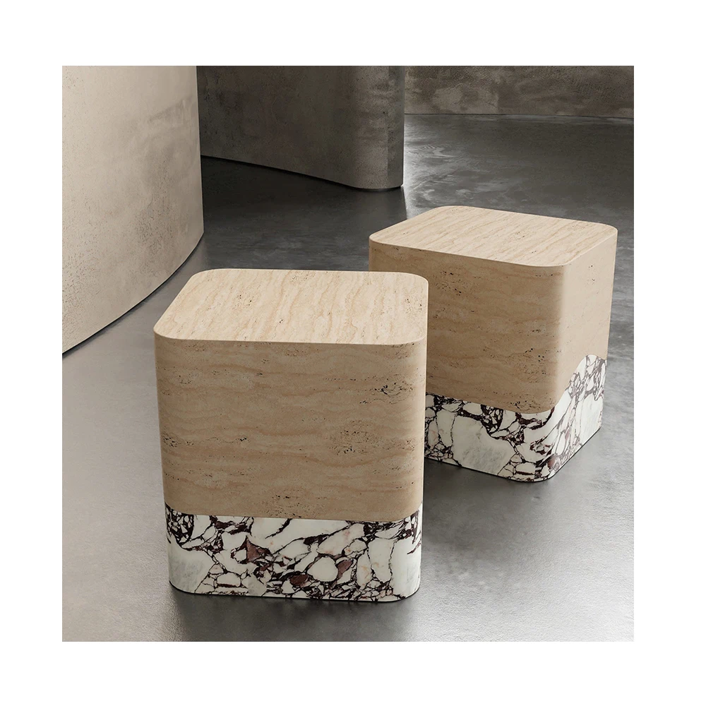 Custom Modern marble side table Home Decor Pillar travertine Side Table ...