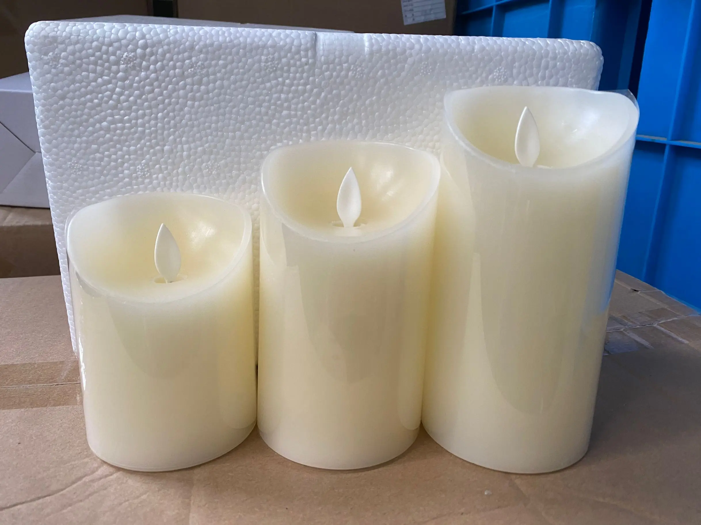 New Design 3d Wick Flameless Pillar Set 3 Inverted Wick Light Mirror ...