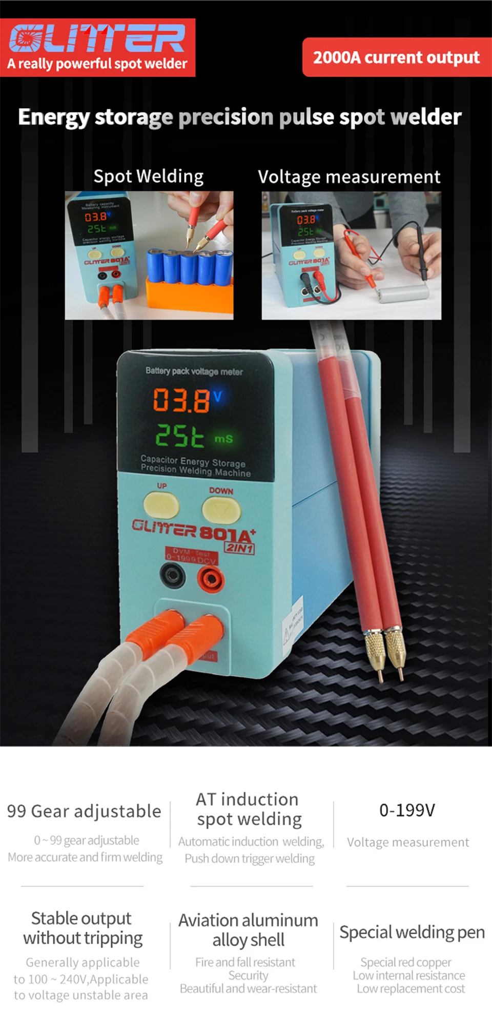 GLITTER 801A+ Dual Function Machine - Spot Welding & DC Detection