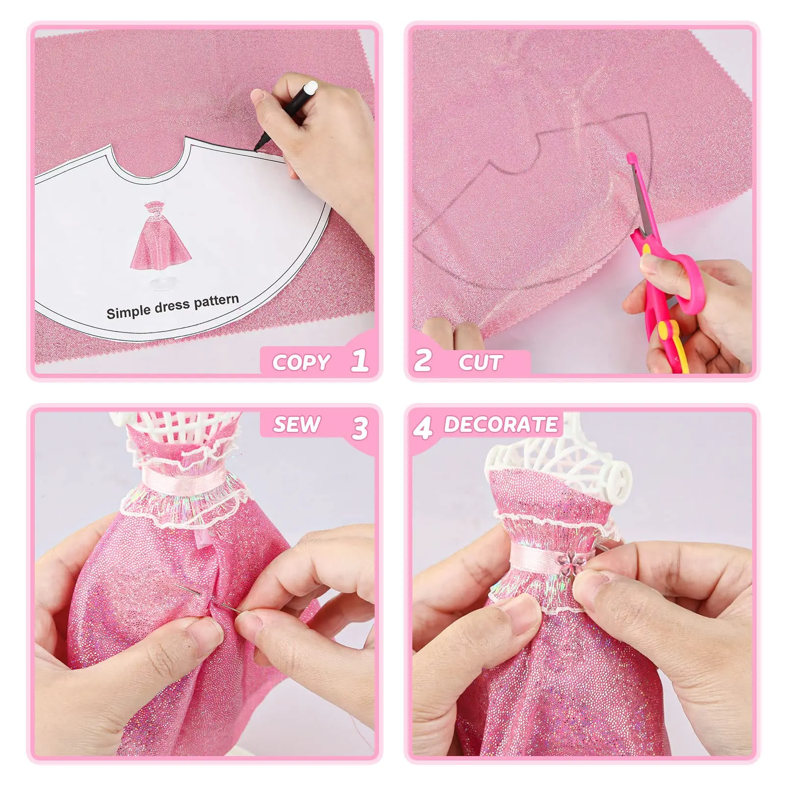 Fashion Design Girl Dress Clothes Sewing Kit 12 Pieces Fabric Set With ...