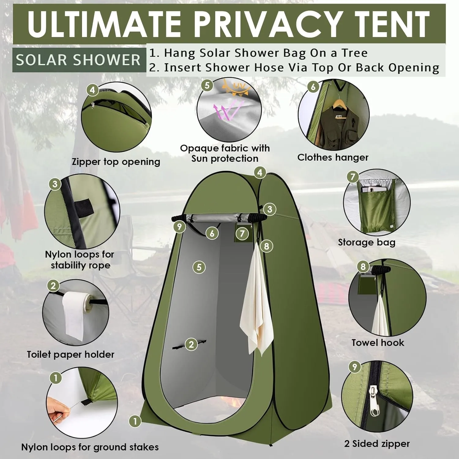 Portable Solar Camping Shower Tent - Instant Privacy Shelter