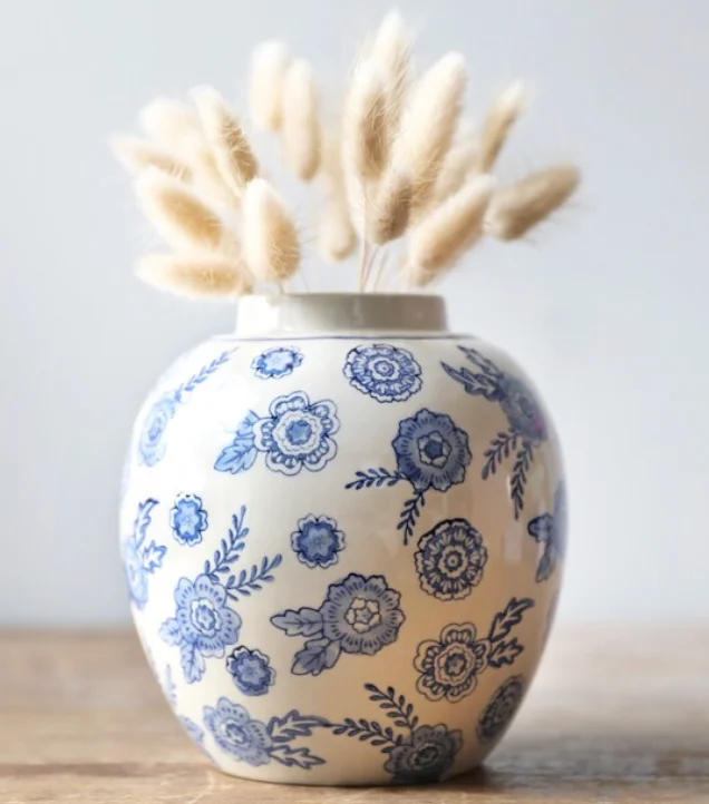 French Country Style Blue And White Floral Vases Vintage Artificial ...