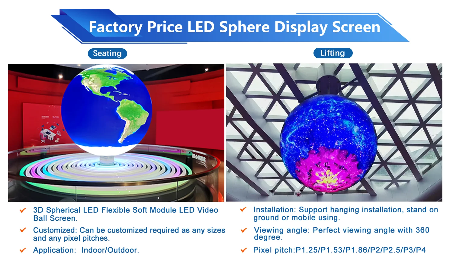 LED Spherical Screen Globe - 1m to 2m Diameter, P2.5 LED Display for ...
