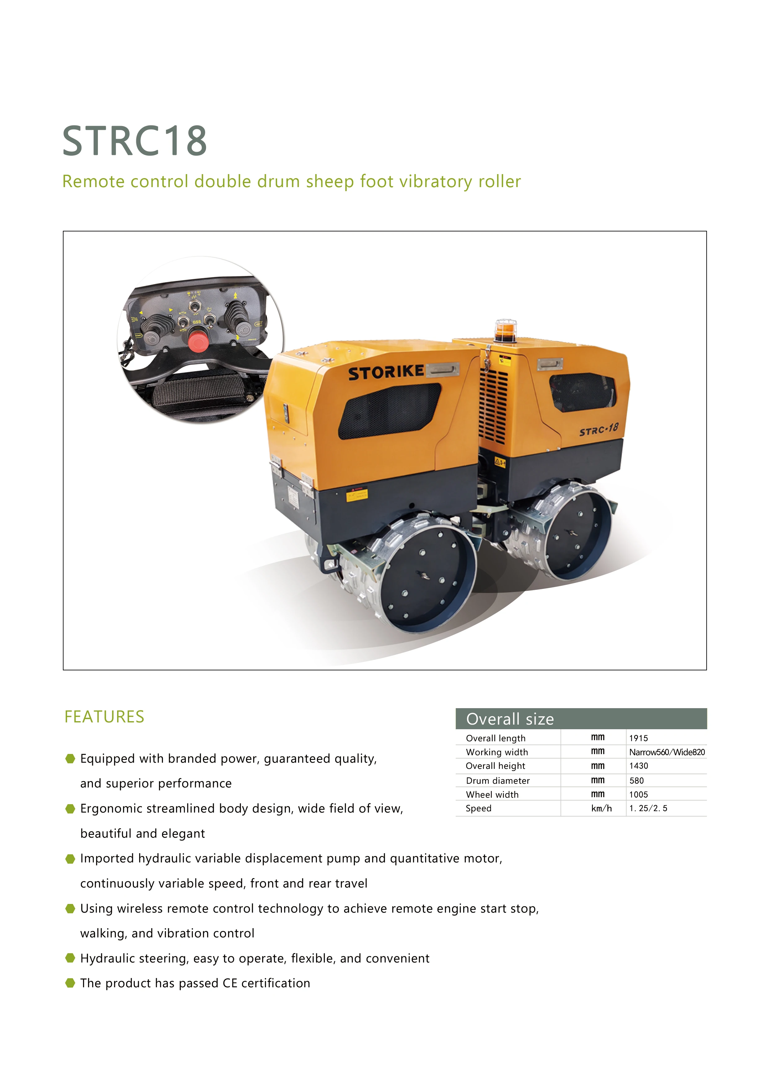 Storike Remote Control Vibratory Roller - Double Drum