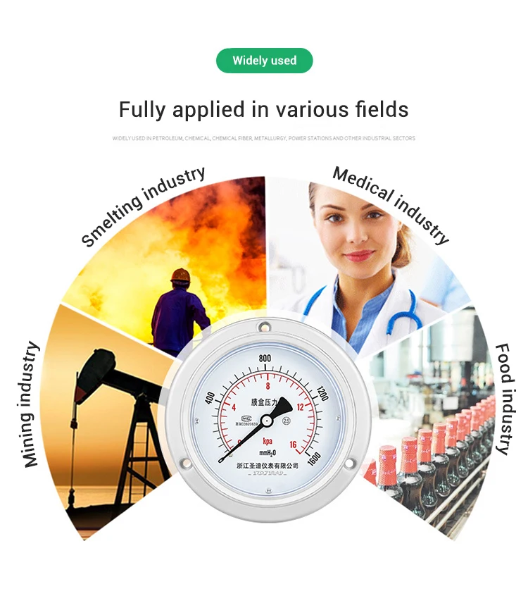 100 Kpa Axial Flange Edge Pressure Gauge All Stainless Steel Matte ...