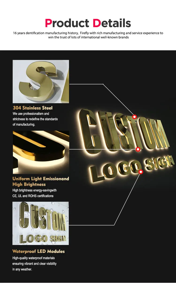 Customized Indoor Outdoor Backlit Gold Sign Logo Company Led Sign ...