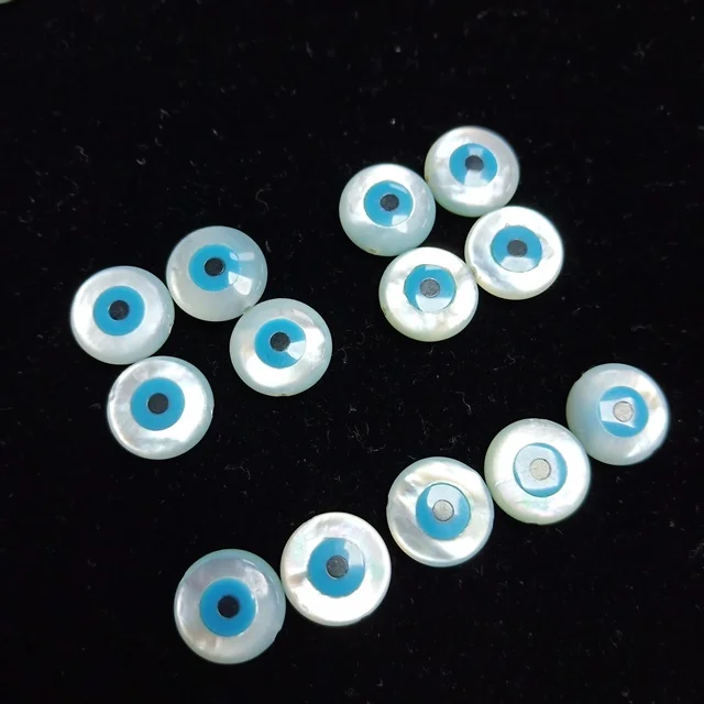 High Quality 10*10mm MOP Round Evil Eye Beads No Hole White Shell Round ...