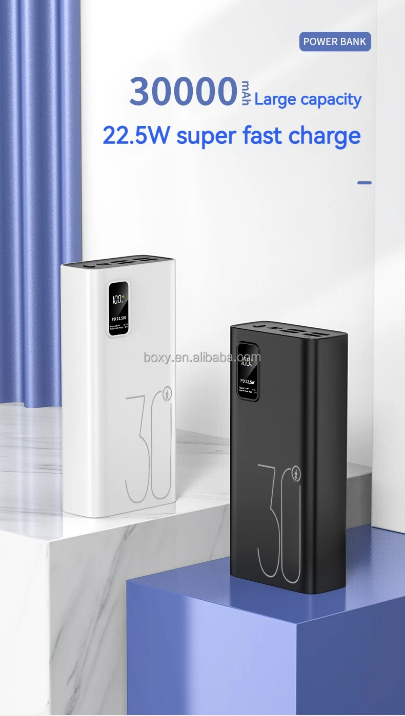 High Capacity 30000mah Powerbanks With Digital Display Four USB Type C ...