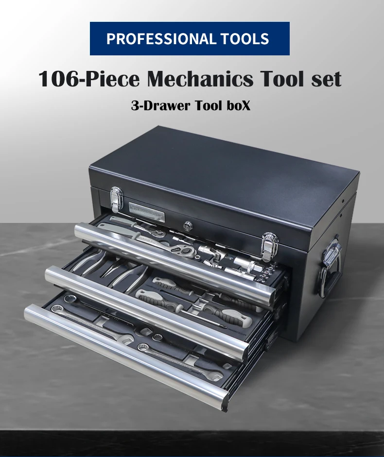3 Drawer Tool Chest Box with 106pcs EVA Foam Tools Set for Garage ...