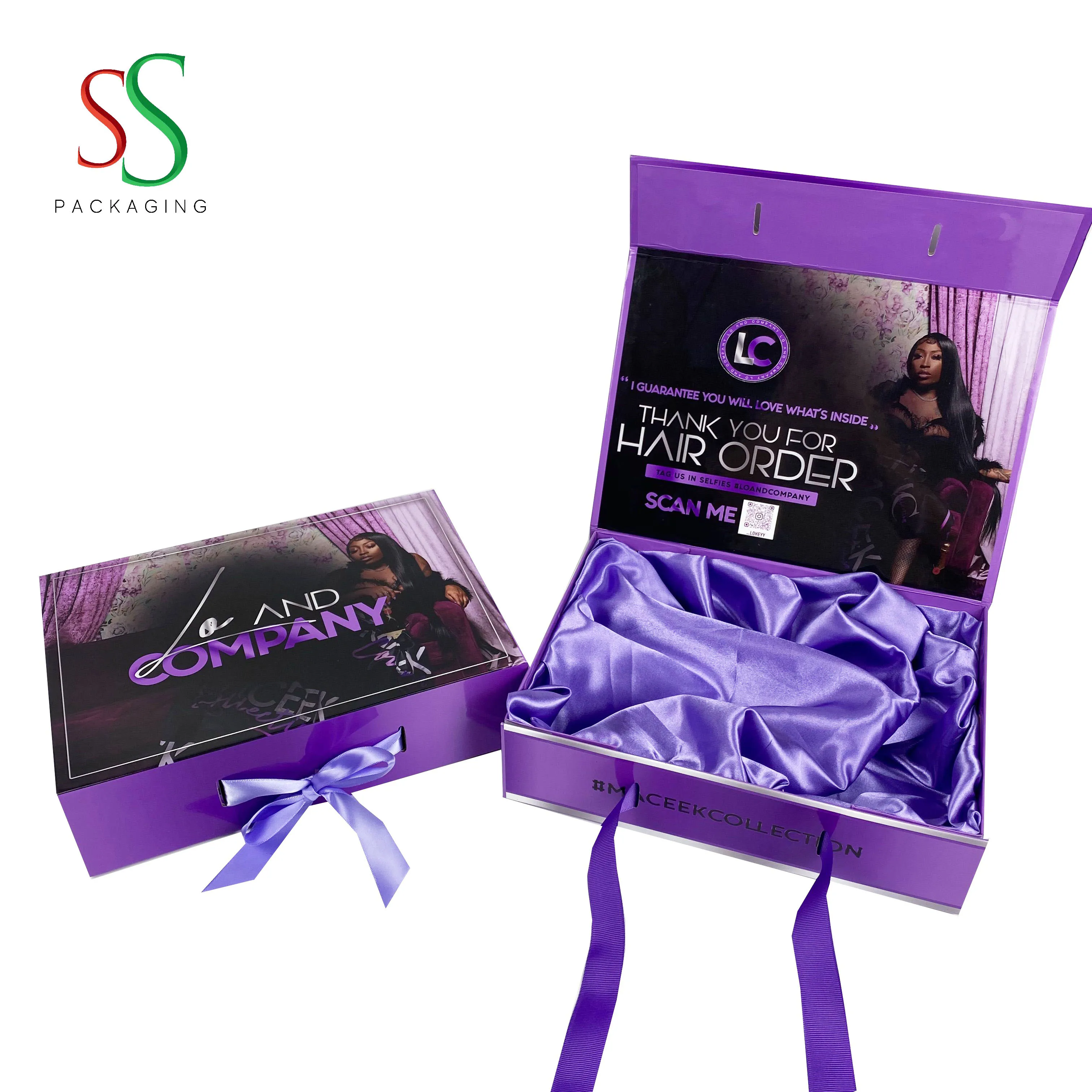 SS Hair Packaging Magnetic Wig Box with Satin Custom Boxes for Packing ...