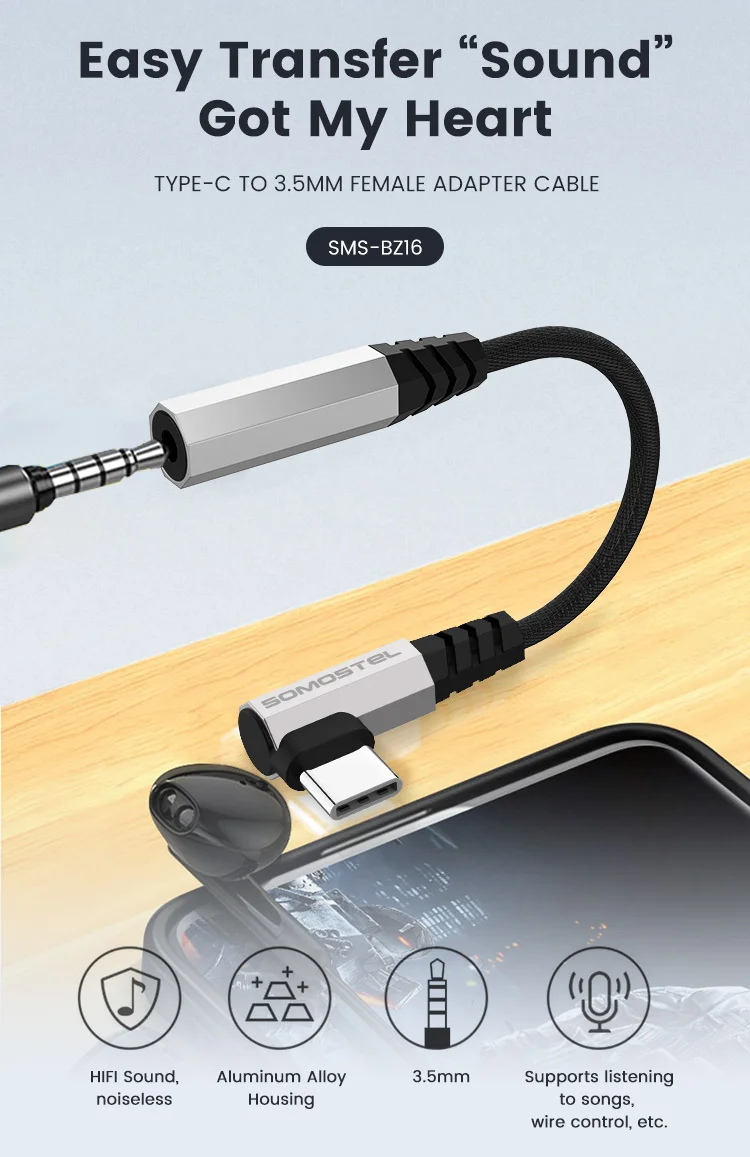 Somostel 2024 New Trending Braid And Aluminum Alloy Type-c To 3.5mm ...