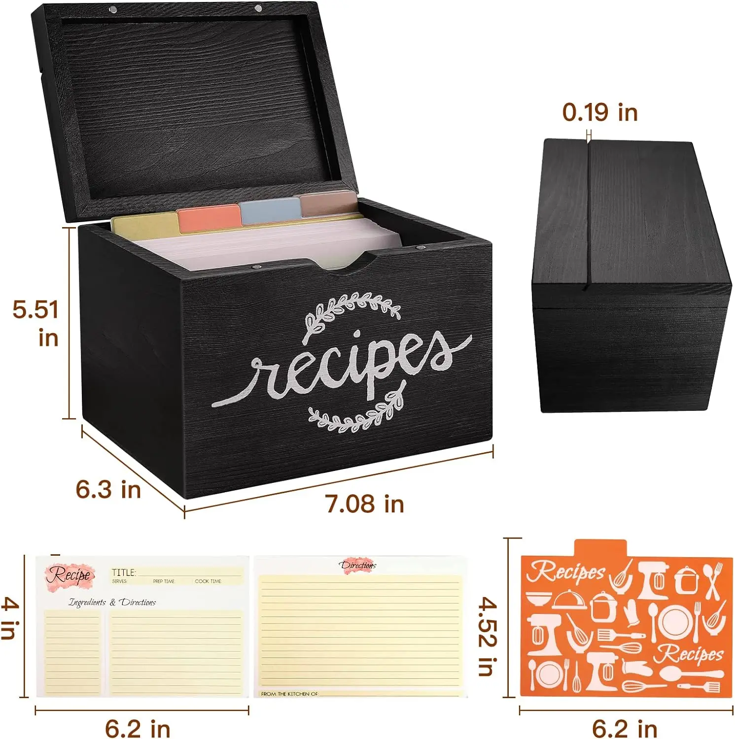 Wood Recipe Cards and Box Set, Farmhouse Recipe Organizer for Kitchen ...