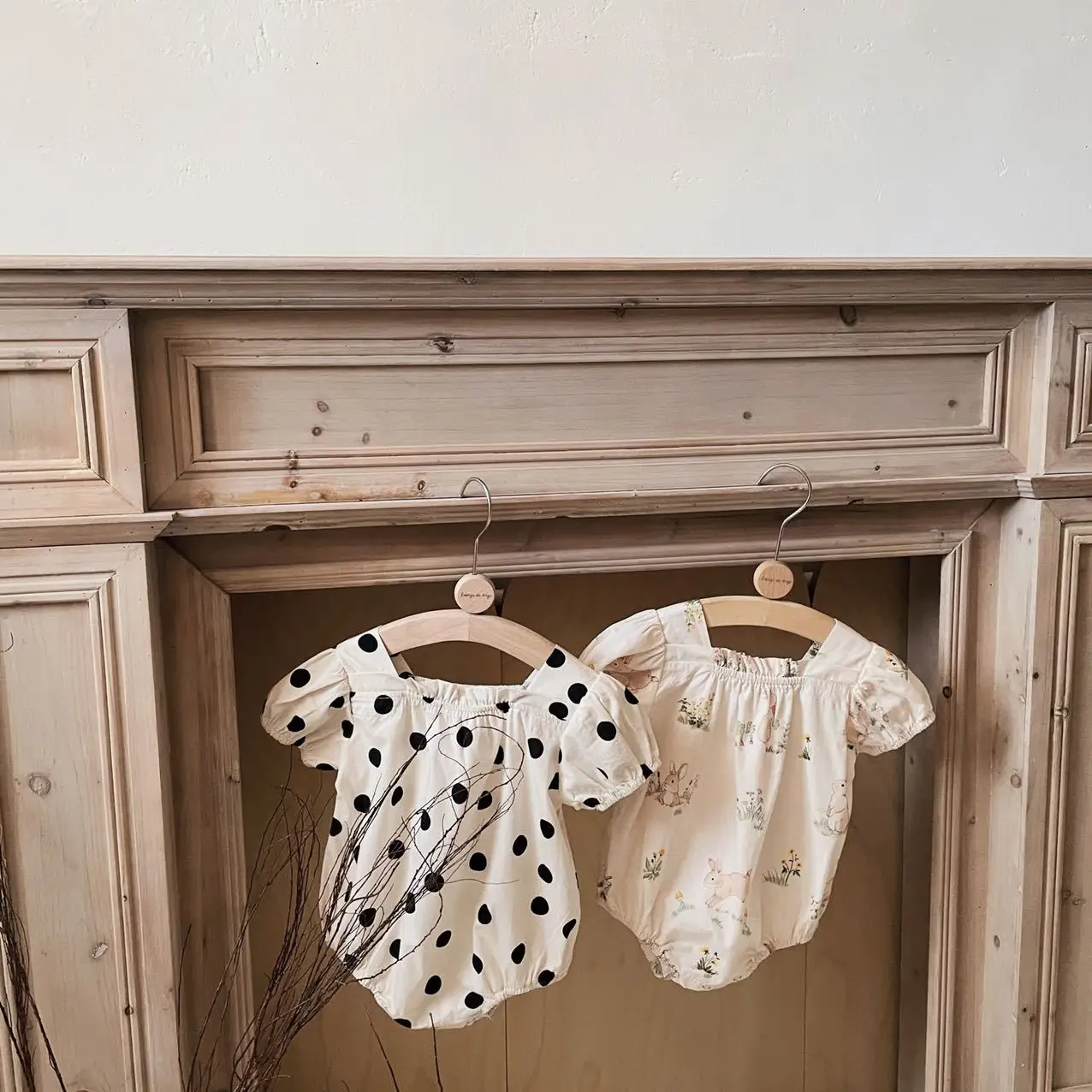 Ins Infant summer square collar Zou Zou short sleeve polka dot romper ...