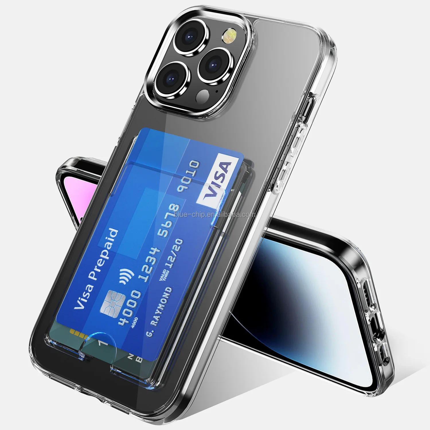 Iphone 15 Clear Case with Card Holder - 2 in 1 TPU Hybrid