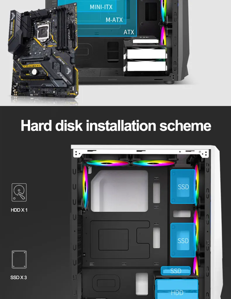 White Micro ATX CPU RGB Table PC Gaming Computer Cases & Towers Desktop ...