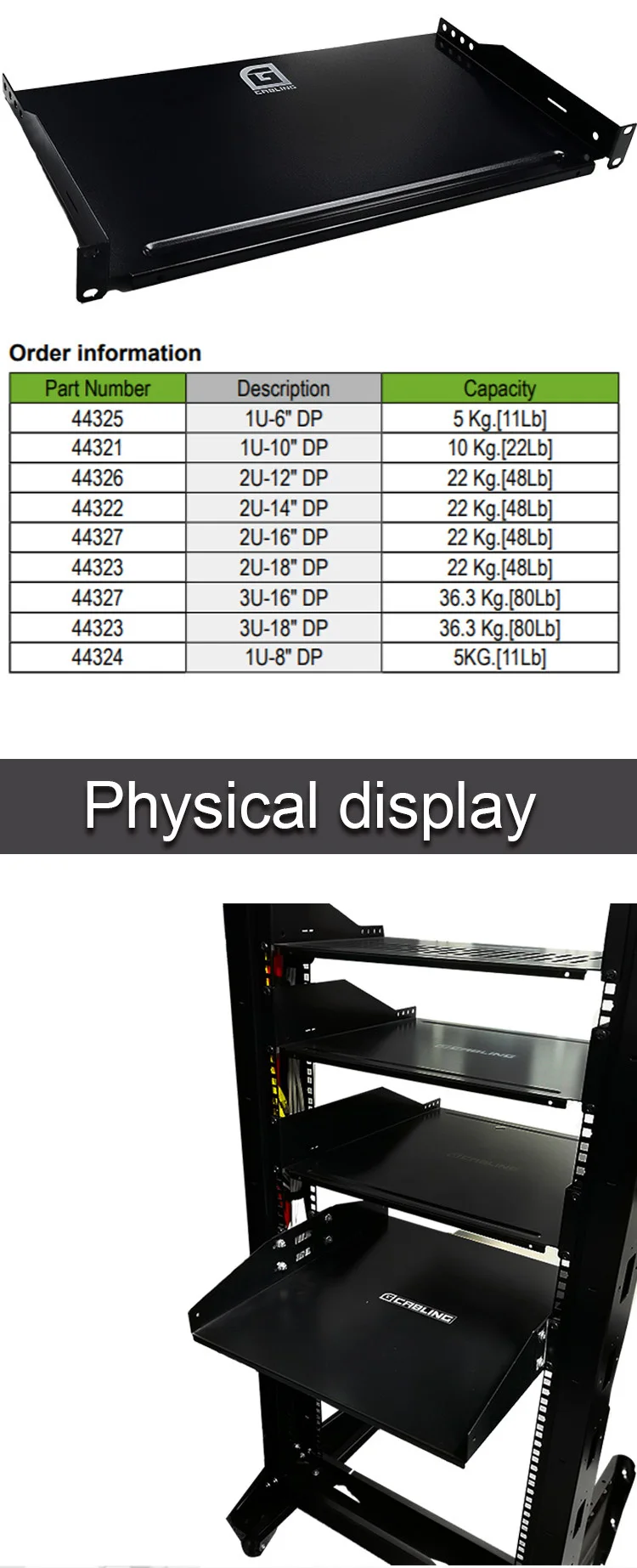 Gcabling 19inch Metal Universal Fixed Server Rack Accessories Shelf for ...