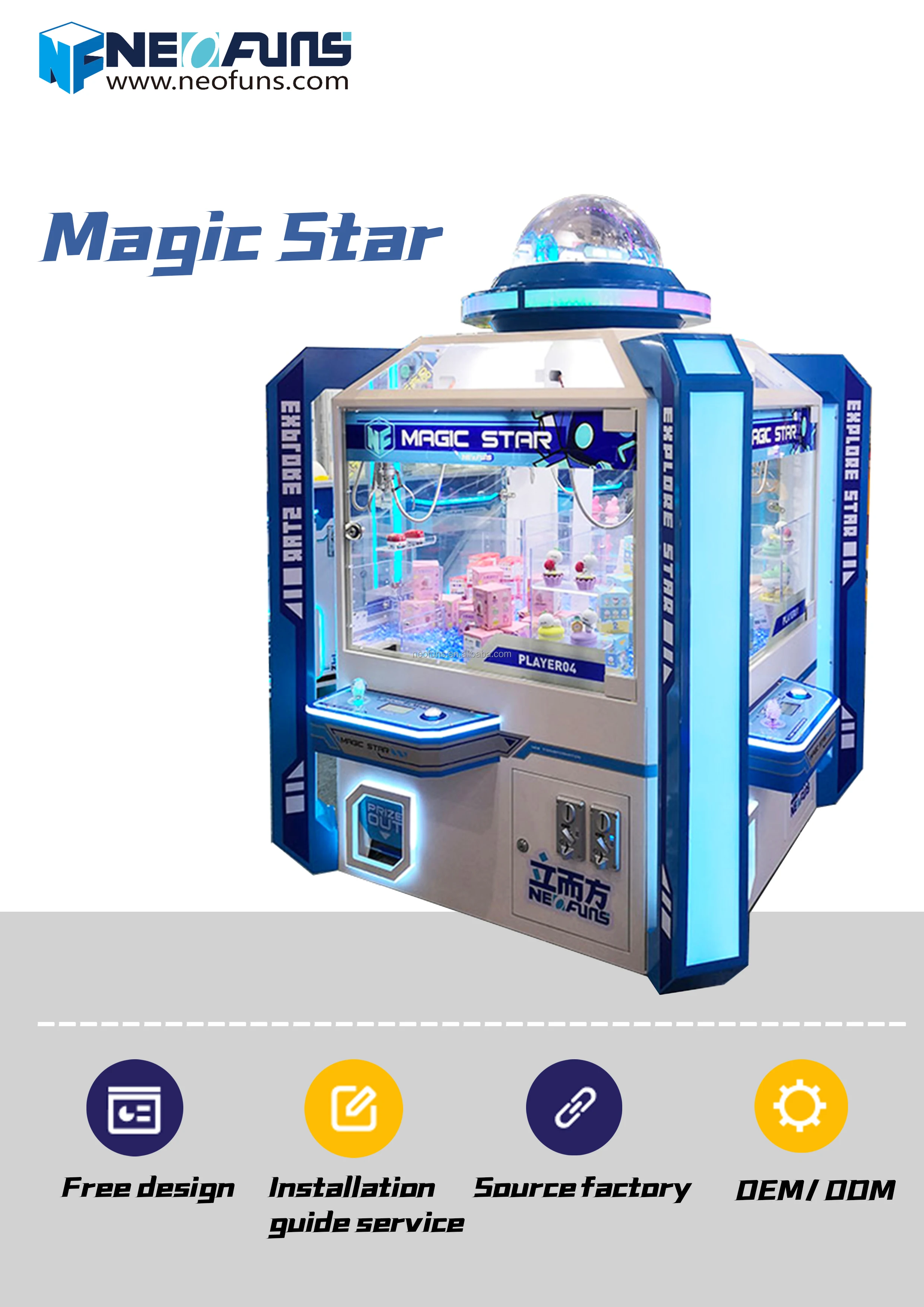Neofuns 4 Player Claw Machine Magic Star - Fun & Customizable