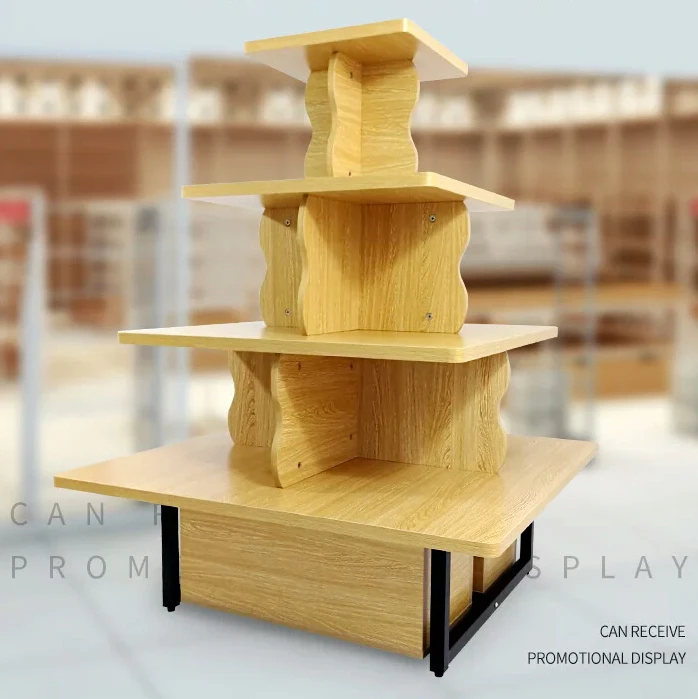 Custom Wooden Display Shelf Tower - Double-Sided Wood Display Stand for ...