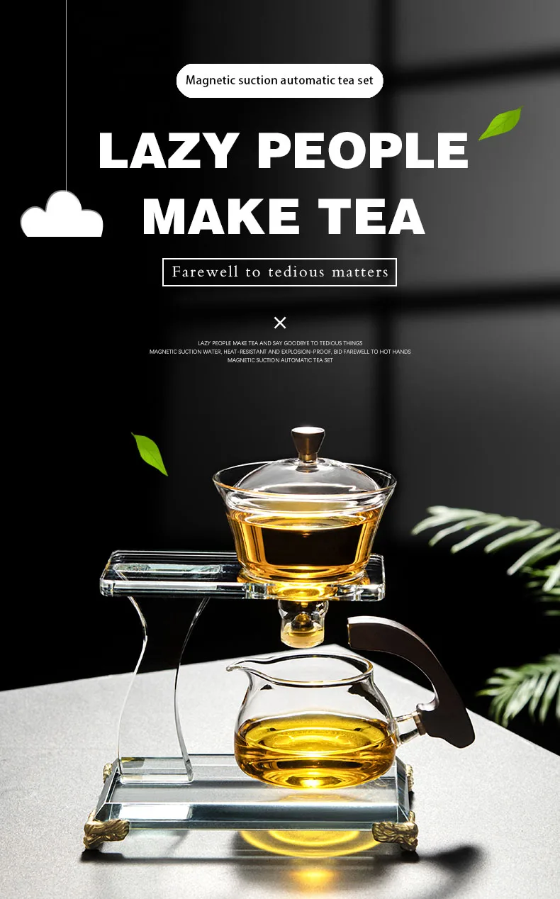 High End Exquisite Magnetic Suction Semi Automatic Clear Glass Tea Set ...