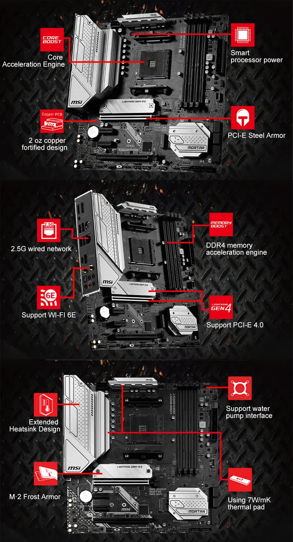 MSI MAG B550M MORTAR MAX WIFI DDR4 4400MHz Motherboard Support AMD Ryzen 5000 Series Processors ...