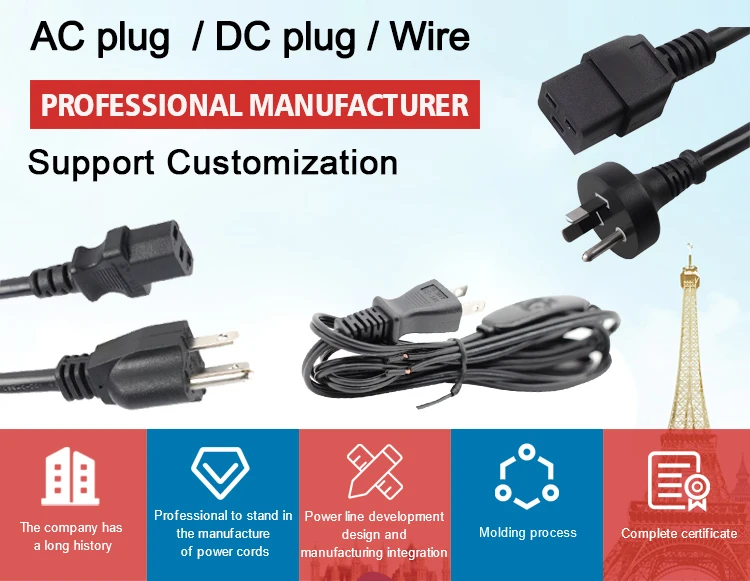 Ul Usa Us Standard Black Purple Ac 2 Prong Pvc Spt1 Spt2 Power Cord ...