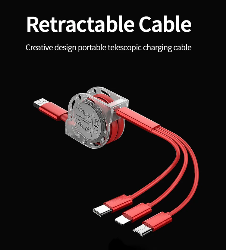 Multi-function 3 In 1 Fast Charging Cable Usb Charger Cable 1meter ...