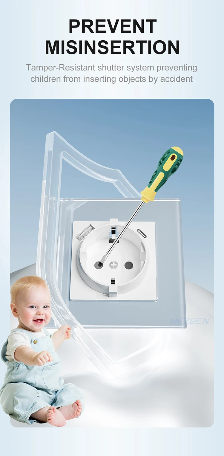 220 Volt Schuko 2P+E Socket with USB Type A & C Outlets