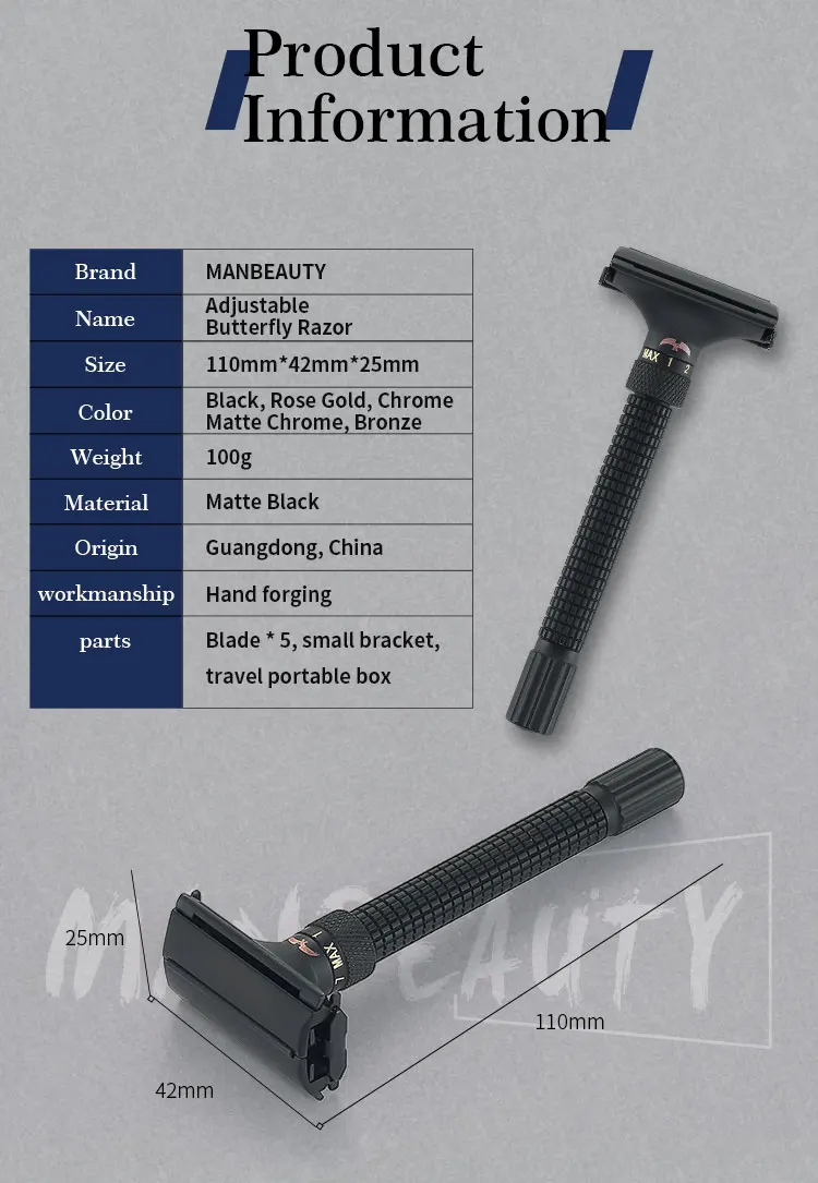 One-piece Butterfly Double Edge Safety Razor Black Long Handle Razor ...