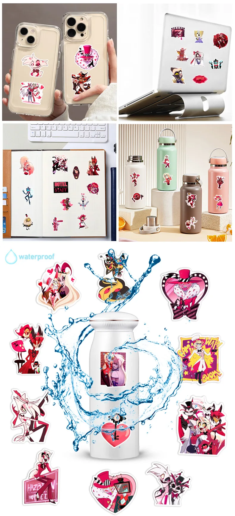 56pcs Cartoon Hazbin Hotel Graffiti Stickers for Decor