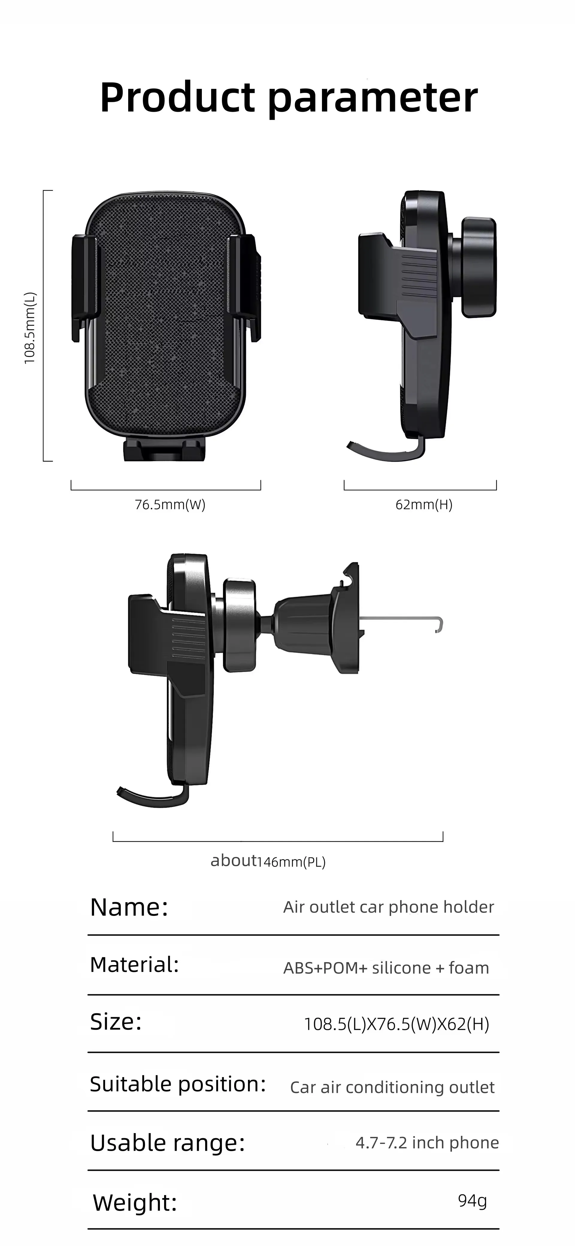 Car Phone Mount Vent 2024 Spring Metal Clip Release Car Cell Phone ...