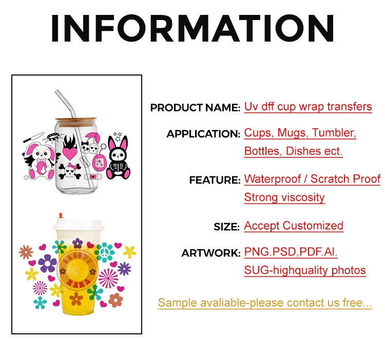 Custom Design Uv Dtf 20 Oz Cold Cup Wraps Transfers Wholesale Printing ...