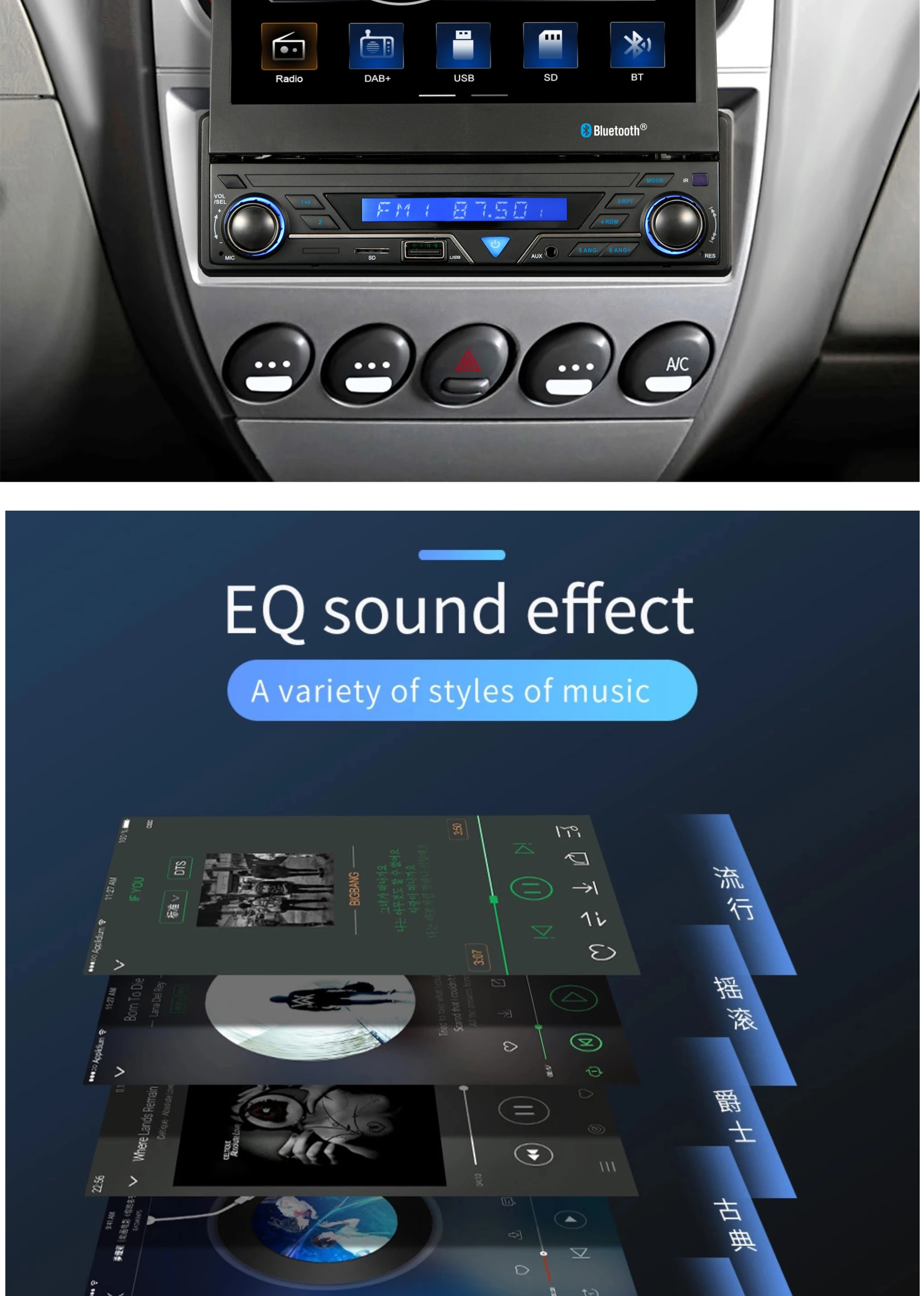 Universal 7'' Ips Touch Screen Bt Usb Fm Aux Sd Gps Wifi Rear Camera ...