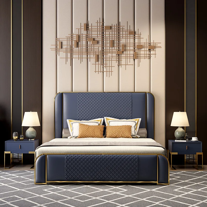 King Size Bed Modern Bedroom Furniture Set Hotel Faux Leather Storage ...