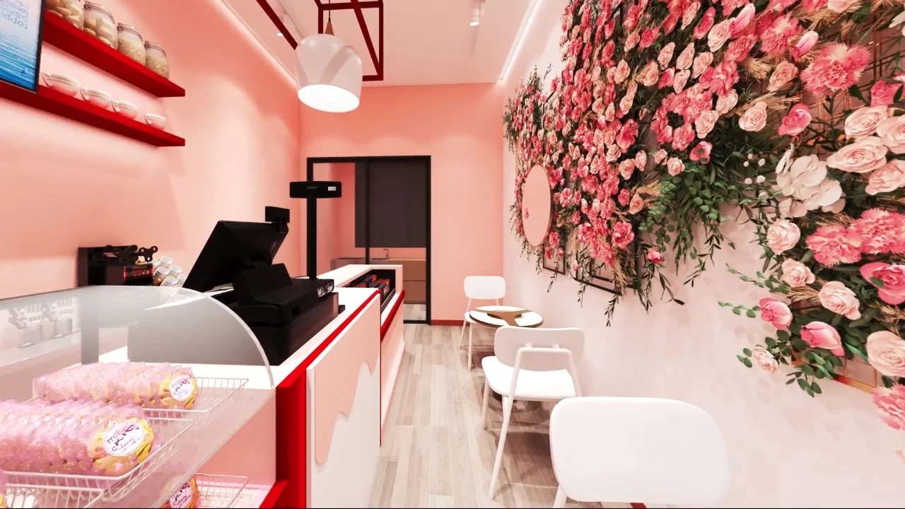 Custom Pink Sweets Street Shop Interior Design Dessert Store Display ...