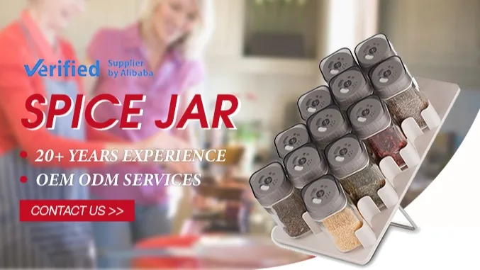 Elemental Kitchen Glass Bottle Spice Jar Plastic Rotate Rack Container ...