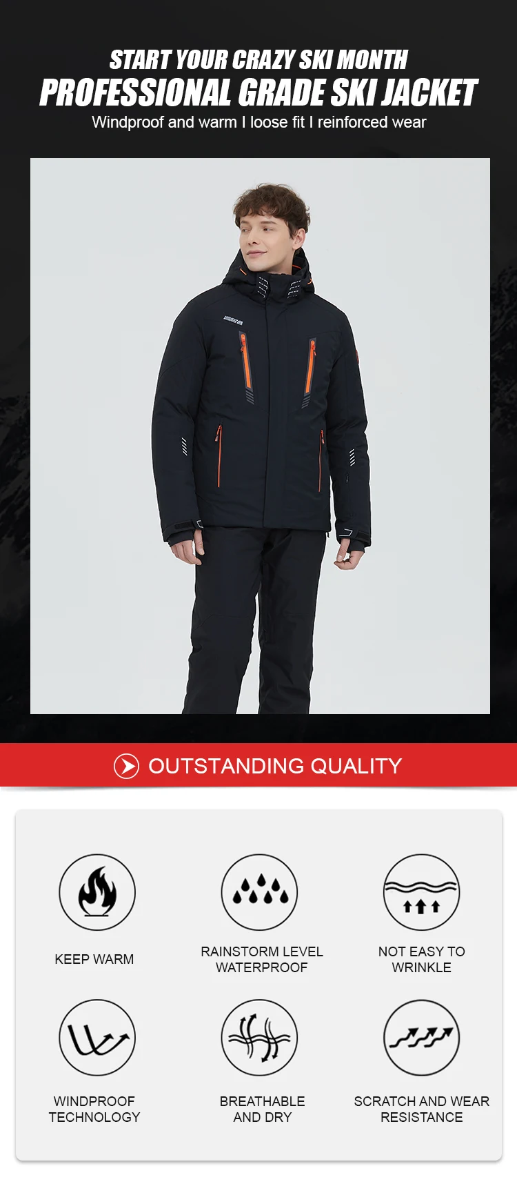 Men's Waterproof Windbreaker Snow Coat Windproof Mountain Jackets With ...