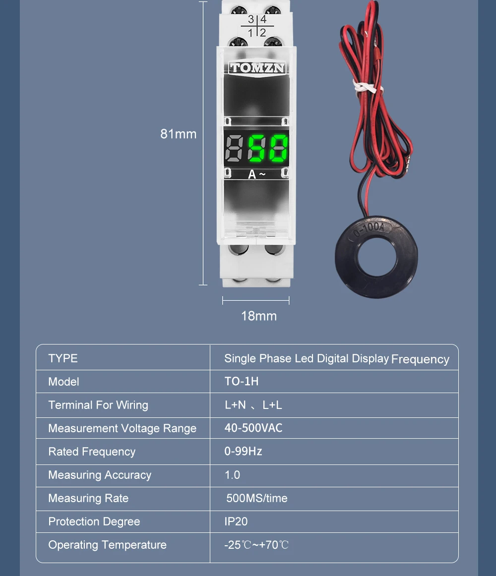 Din Rail 18mm Voltage Meter Ammeter AC 40-500V 220V 380V Single Three ...
